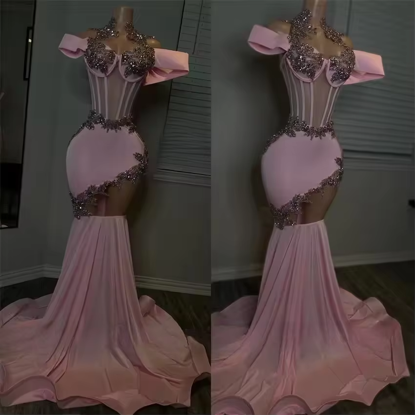 New Arrival Pink Long Prom Dress 2025 Black Girls Luxury Birthday Dres ...