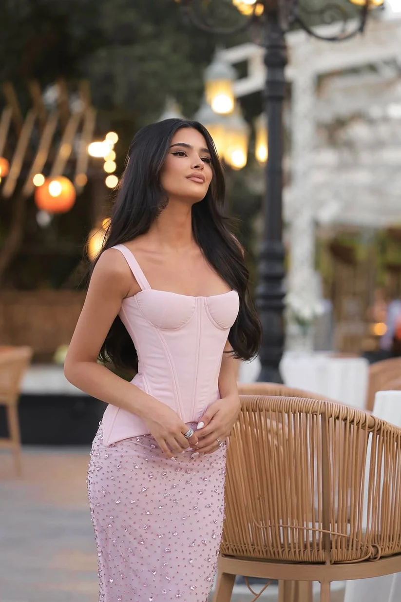 Charming Pink Straps Sleeveless Prom Dresses Sheath Gem Two-Piece Set ...