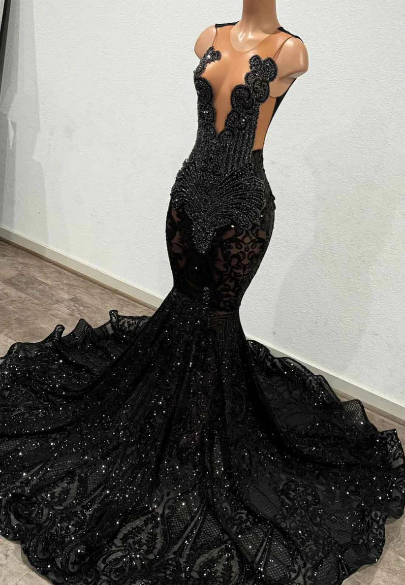 Deep V-Neck Appliques Beaded Mermaid Prom Dress for Black Girls – CHUMUSE