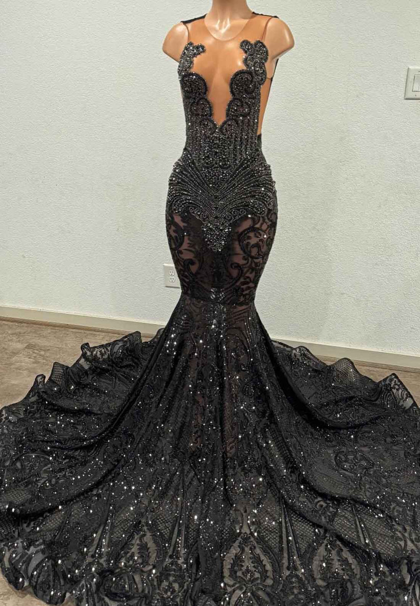 Deep V-Neck Appliques Beaded Mermaid Prom Dress for Black Girls – CHUMUSE