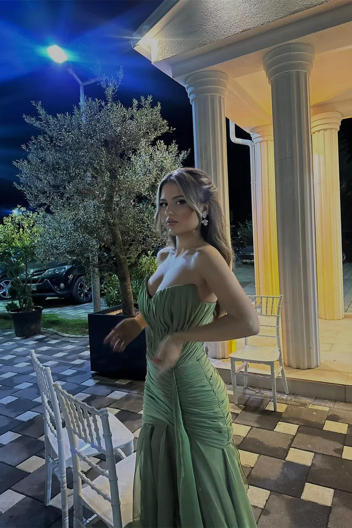 Pretty Moss Sweetheart Strapless Sleeveless Chiffon Prom Dresses Long ...