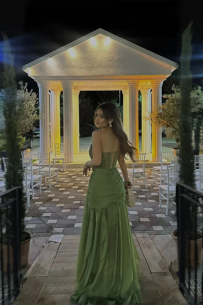 Pretty Moss Sweetheart Strapless Sleeveless Chiffon Prom Dresses Long ...