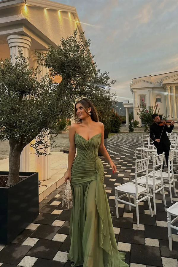 Pretty Moss Sweetheart Strapless Sleeveless Chiffon Prom Dresses Long ...