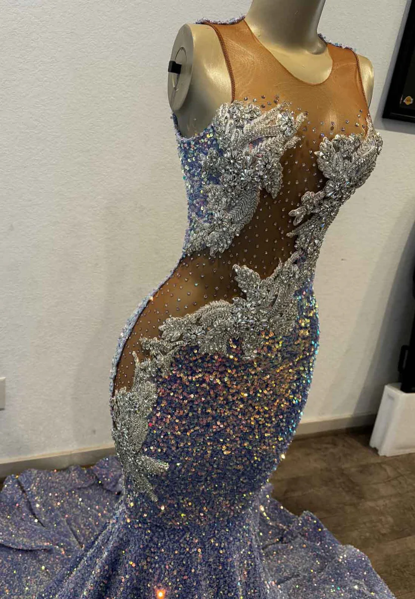 Sparkly V-Neck Sequins Beaded Mermaid Prom Dress for Black Girls – CHUMUSE